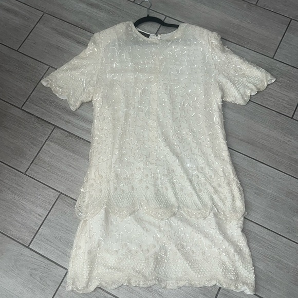 Allure | Dresses | Vintage Allure Warm White Silk Beaded Flapper Style ...